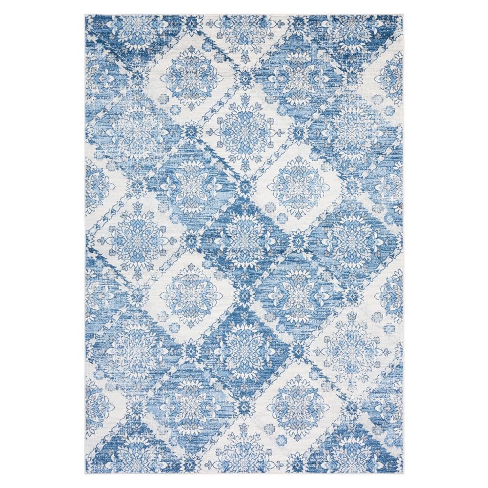 SAFAVIEH Brentwood 5 ft. x 8 ft. Ivory/Blue Ornate Floral Diamond Area ...