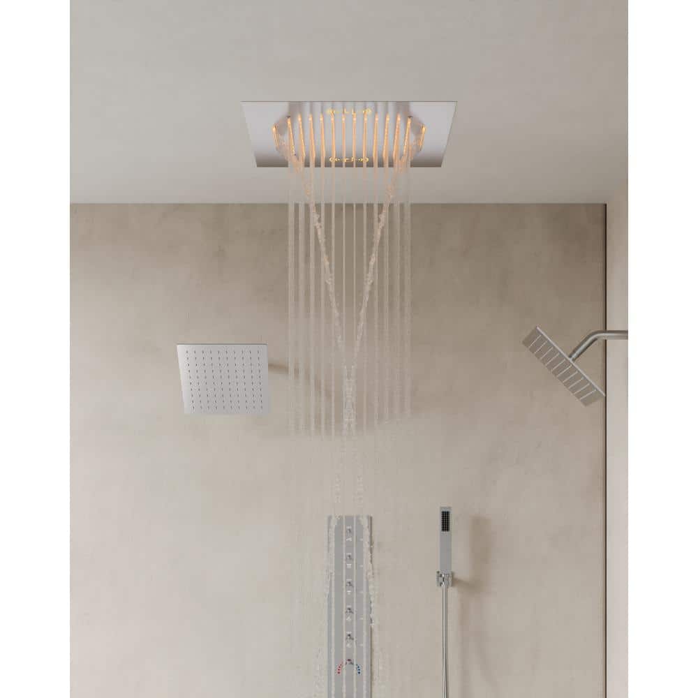 EVERSTEIN 5-Spray Patterns Square Ceiling Mount Dual Shower Head Fixed ...