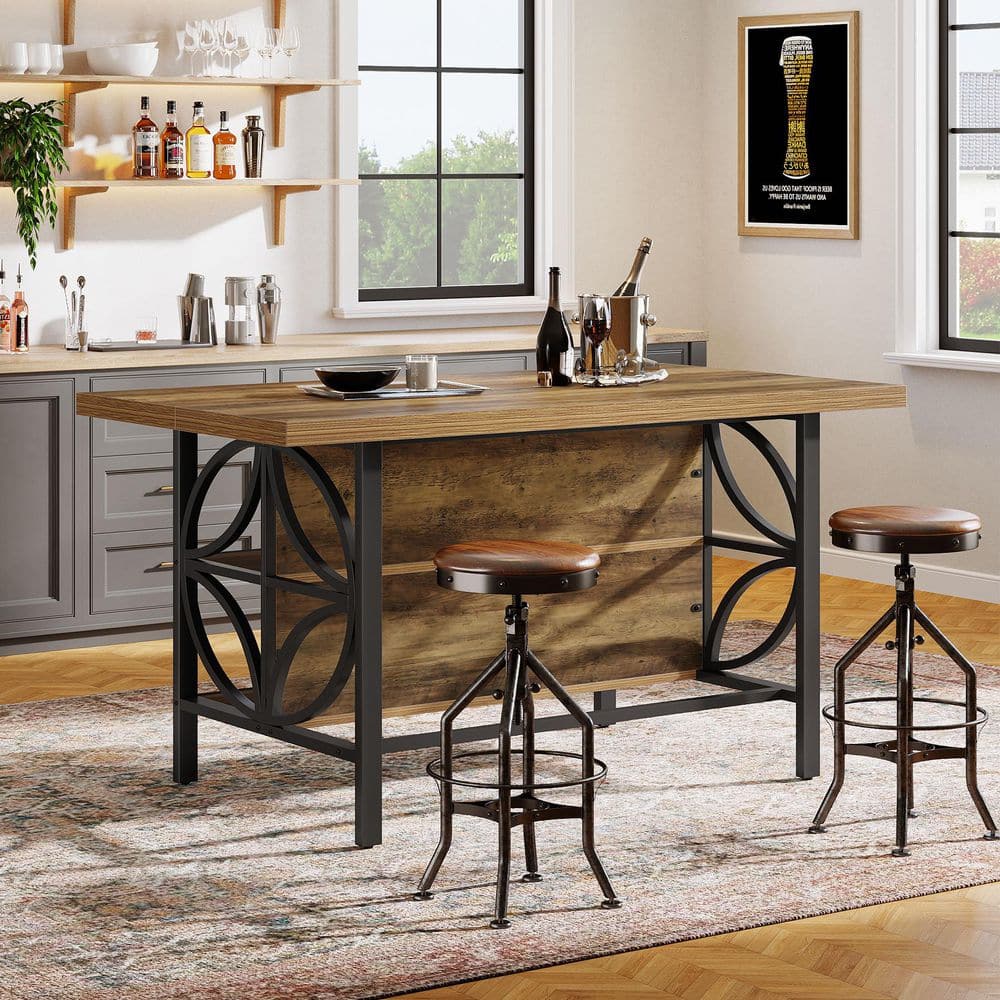 TRIBESIGNS WAY TO ORIGIN 39.37 in. H Large Rustic Brown Bar Table Seats ...