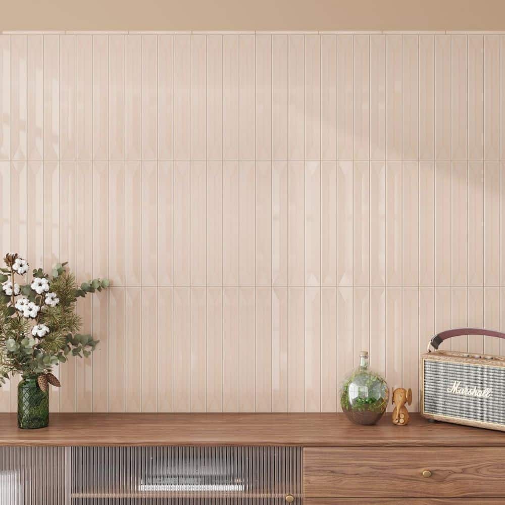 Apollo Tile Horizonte 0.5 in. x 8 in. Glossy Powder Pink Ceramic Pencil ...