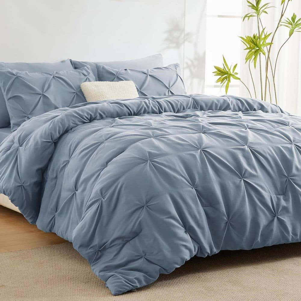 7-Pieces Grayish Blue Queen Size Microfiber Comforter Set HPDNHVFV ...