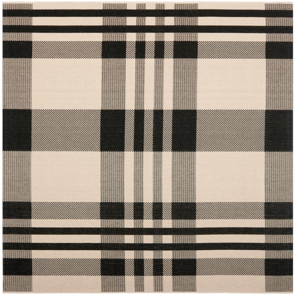 SAFAVIEH Courtyard Black/Bone 4 ft. x 4 ft. Square Plaid Indoor/Outdoor ...