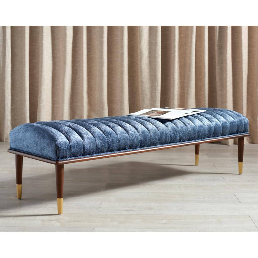 SAFAVIEH Flannery Dark Blue/Dark Brown Entryway Bench 62.99 in ...