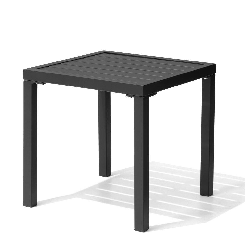 Pellebant Black 15.7 in. Square Metal Outdoor Side Small Table 1-Piece ...
