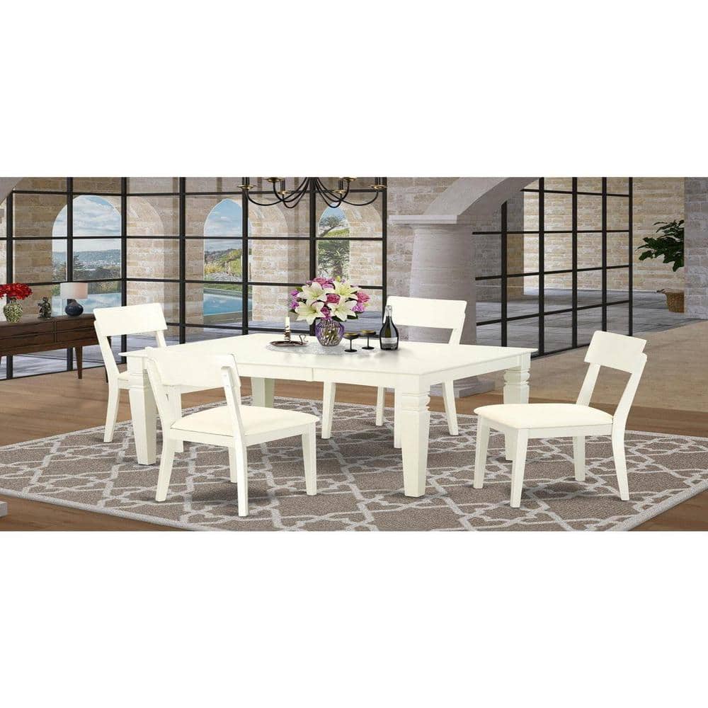 East West Furniture 5-Piece Linen White Finish Solid Wood Top Dining ...
