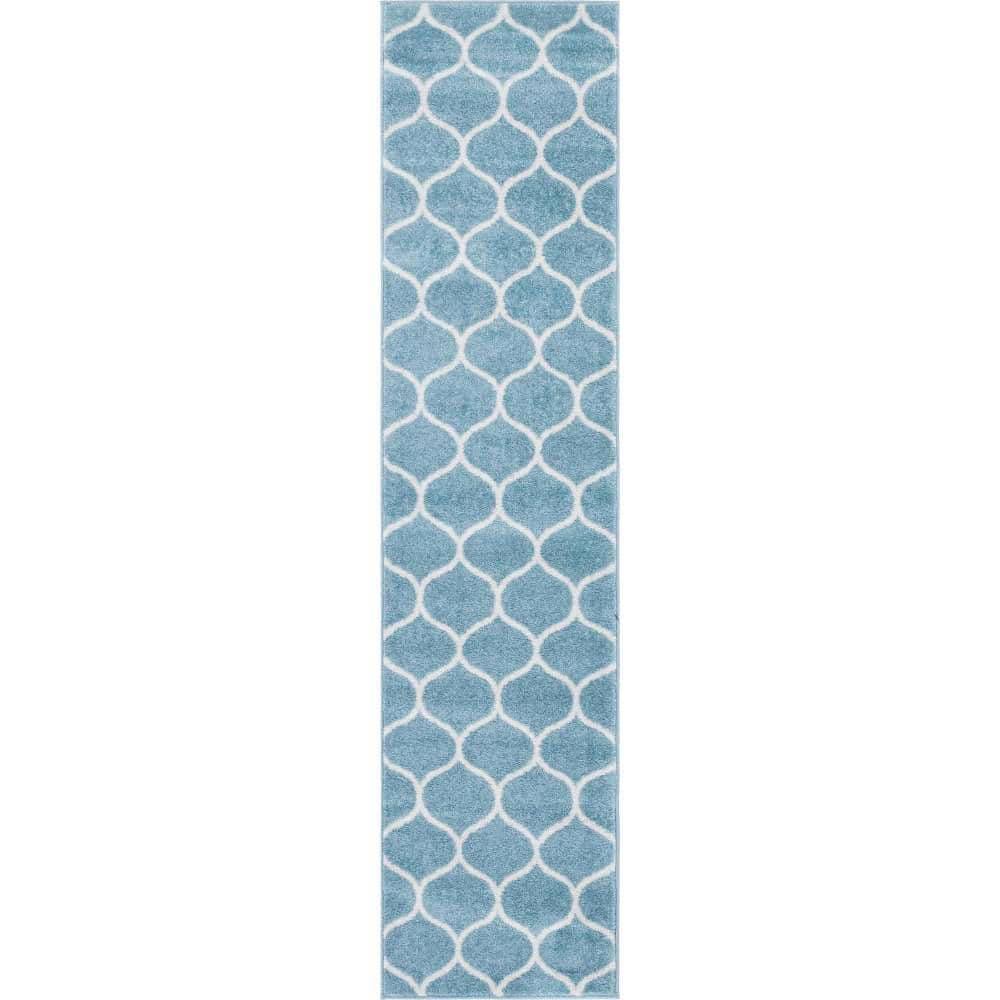 Unique Loom Trellis Frieze Rounded Light Blue 2 ft. x 8 ft. 8 in. Area ...