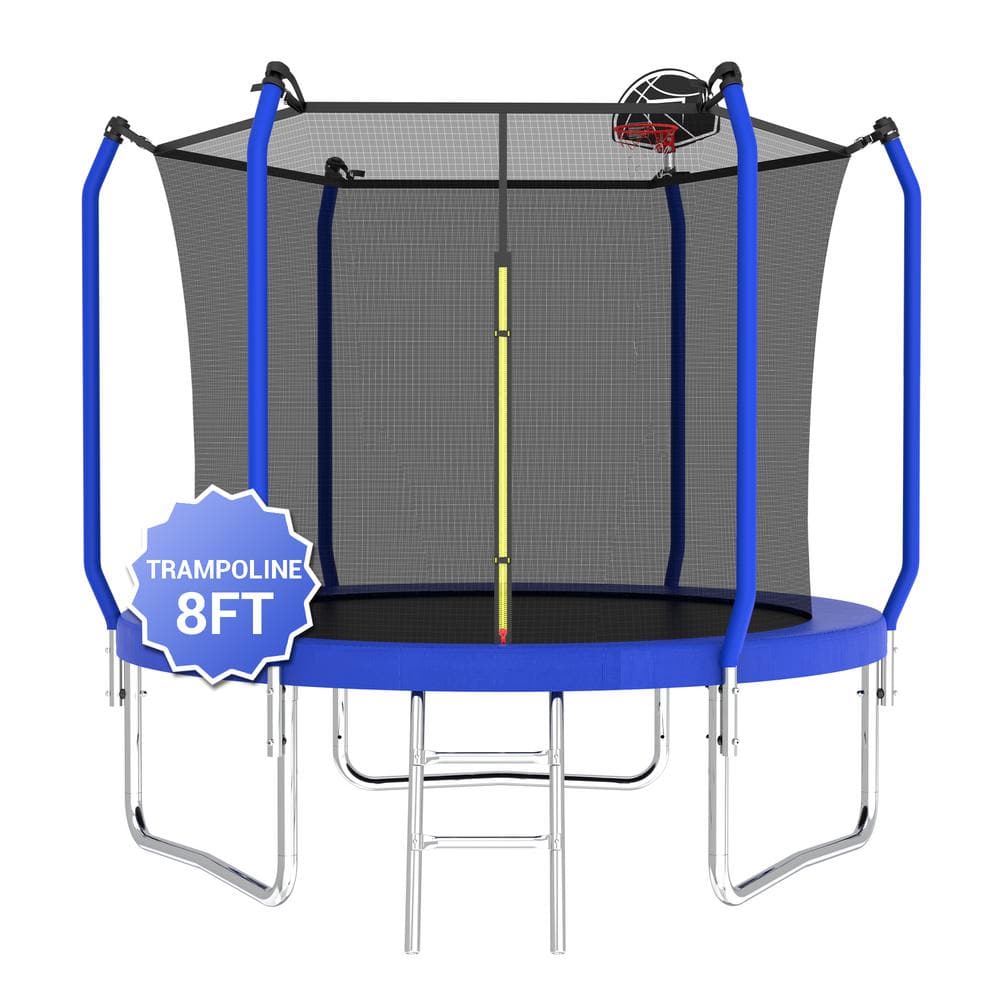 SUNRINX 8 ft. Blue Round Outdoor Trampoline with Safety Enclosure MG52 ...