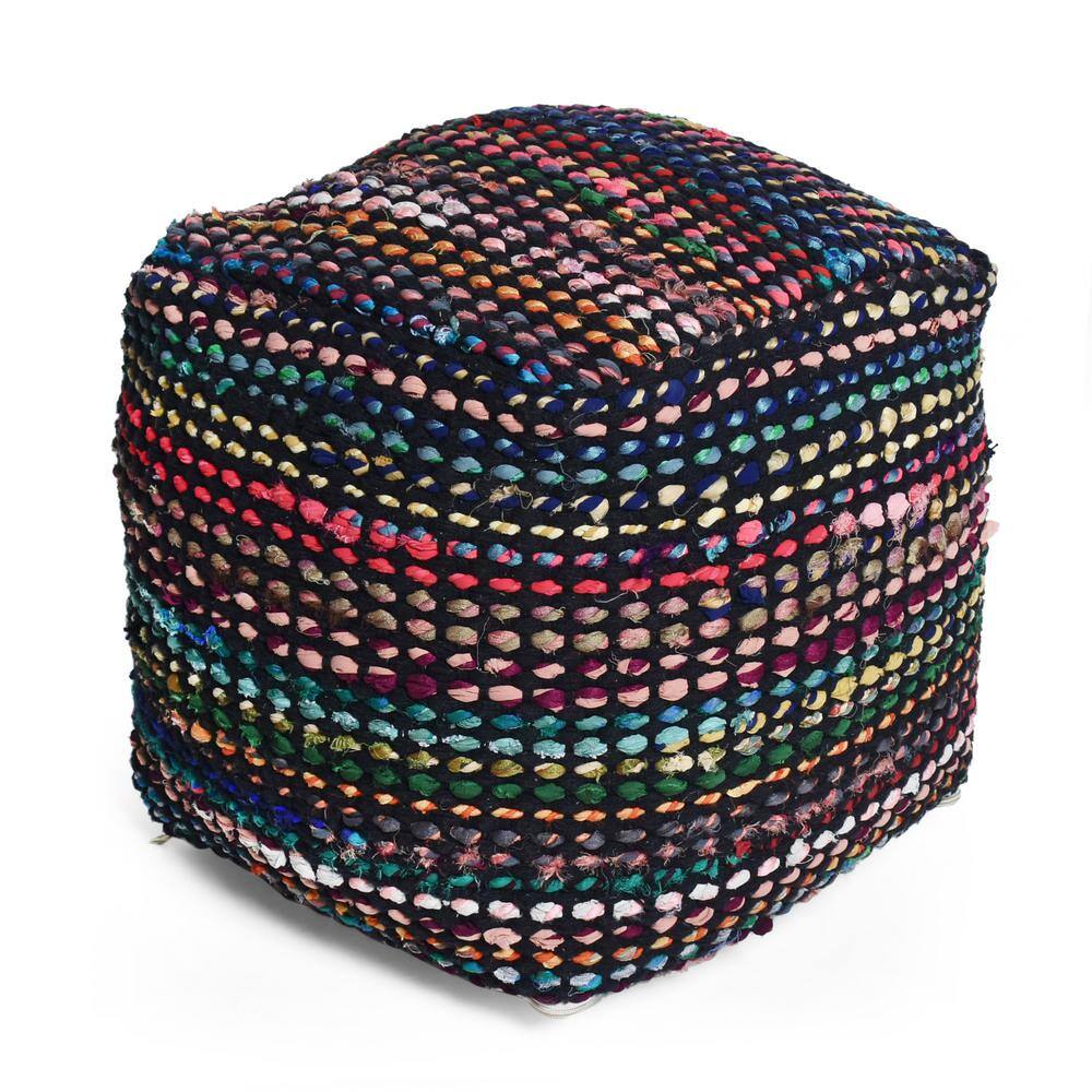Noble House Chenoa Black and Multi-Color Handcrafted Fabric Cube Pouf ...
