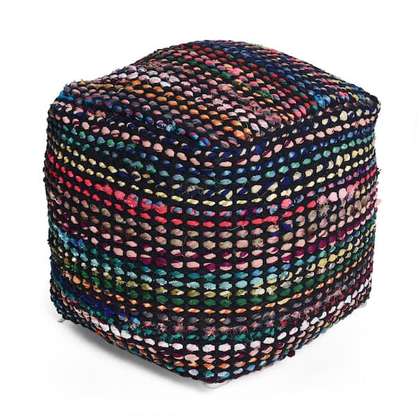 Noble House Chenoa Black and Multi-Color Handcrafted Fabric Cube Pouf ...