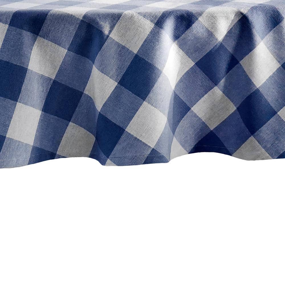 Elrene Farmhouse Living 70 in. x 70 in. Round Blue/White Buffalo Check ...