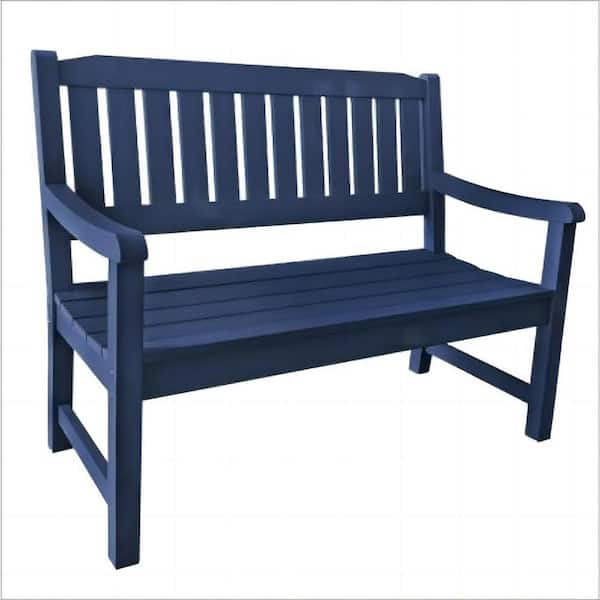 LUE BONA Navy Blue 2-Person Plastic Outdoor Bench with Cup Holder All ...