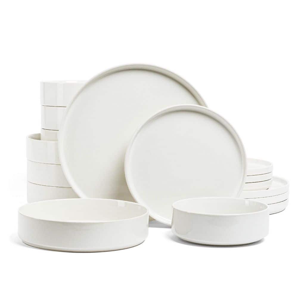 Over and Back Stackable 16-Piece Glossy Hand-Finished Stoneware ...