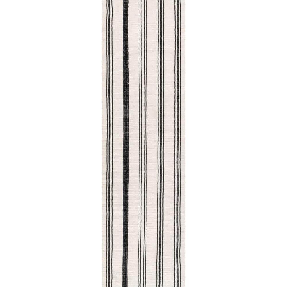 RUGS USA Yarrow Ivory 2 ft. x 8 ft. Striped Cotton Area Rug NEVN01A-208 ...