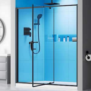 AZDHOME 56-60 in. W x 71 in. H Pivot Semi-Frameless Sliding Shower Door in Chrome with Clear ...
