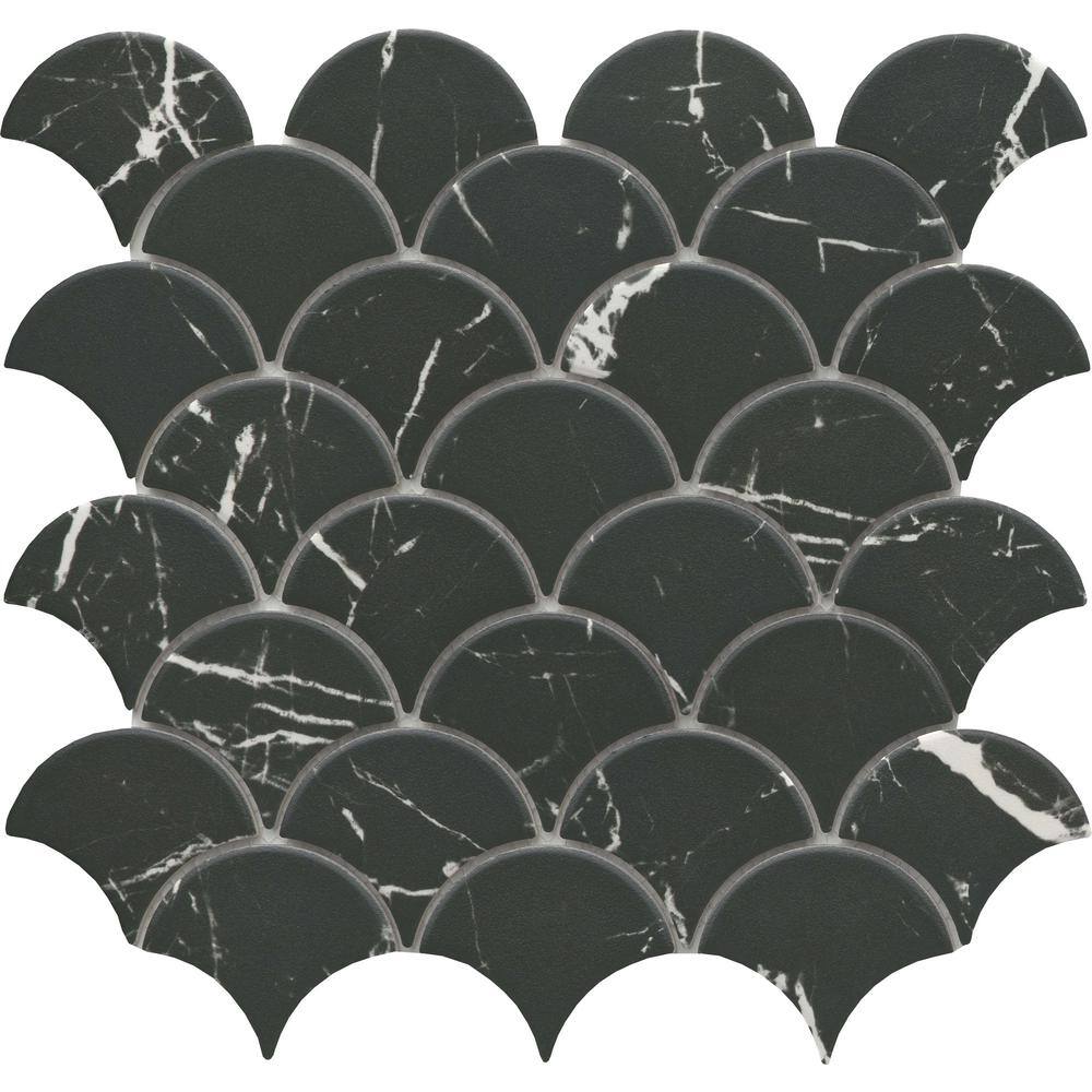 EMSER TILE Elegan Nero 11 in. x 12 in. Shell Matte Porcelain Mosaic ...