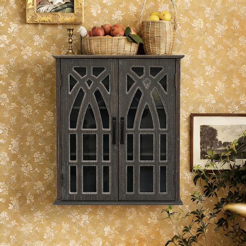 Seafuloy 21.26 in. Rectangle Antique Black Wood Wall Mounted Storage ...