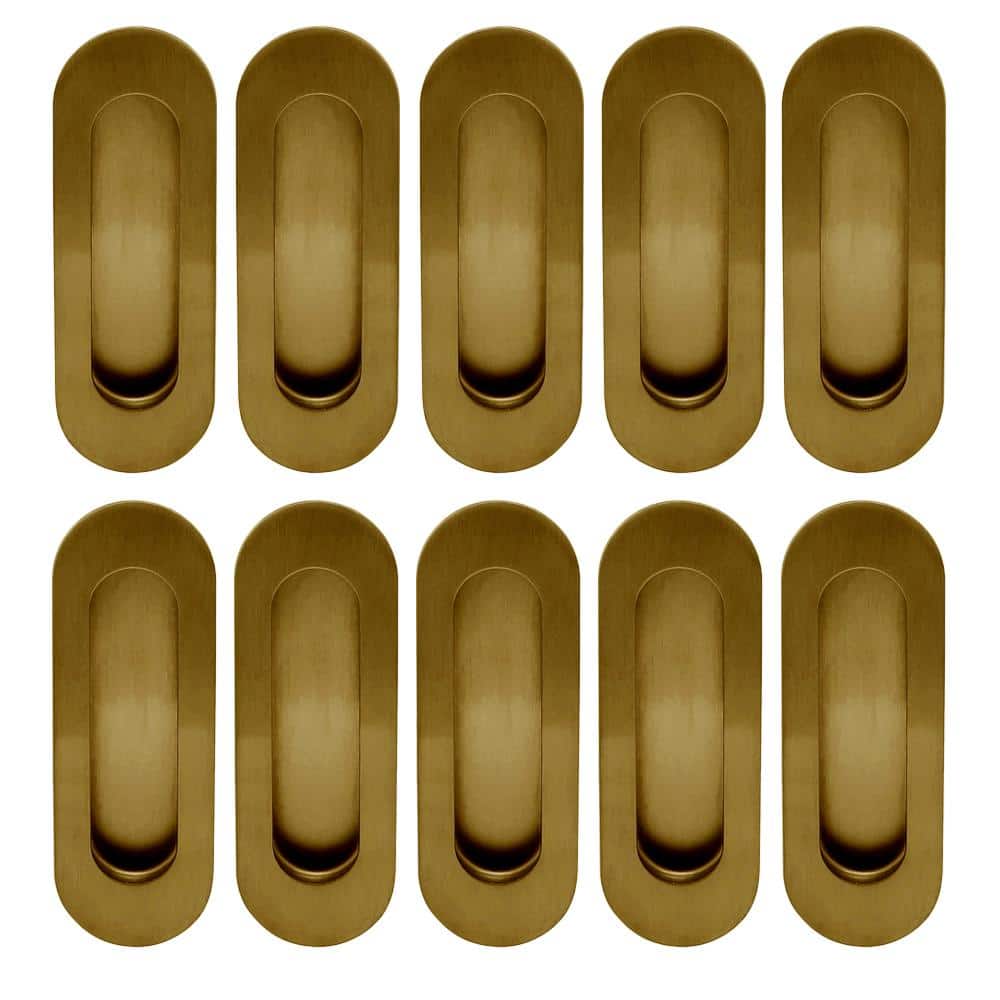 INOX FHIX 4-3/4 in. L Satin Brass PVD Stainless Steel Round Edge Oblong Flush Cup Pull (10-Pack ...