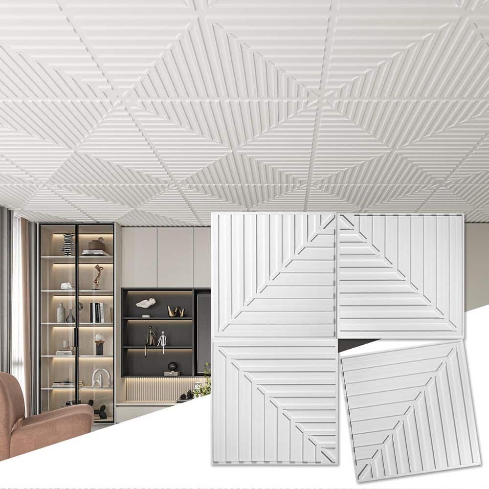 Art3dwallpanels White 2ft. x 4ft. Textured PVC Drop In Ceiling Tile ...