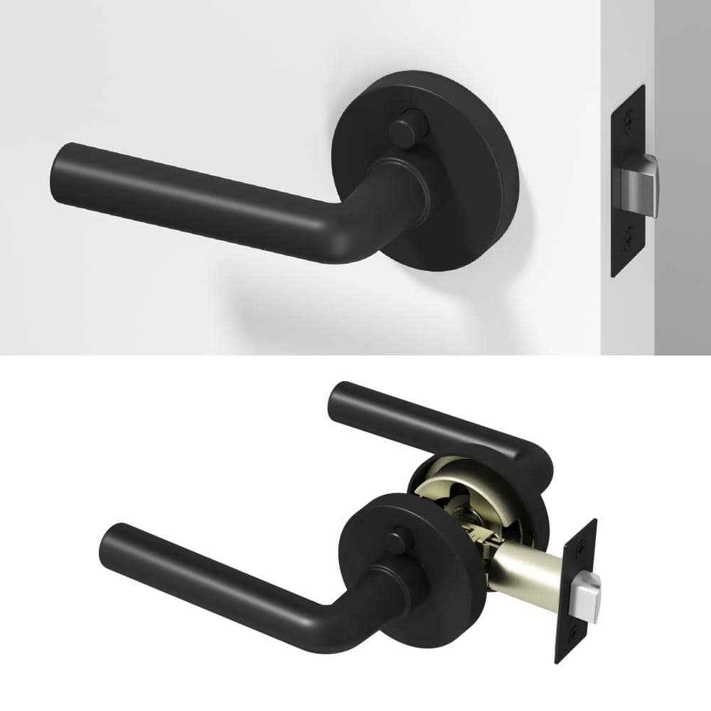 Okun Arc Metal Matte Black Privacy Bed/Bath Round Door Handle with Push ...