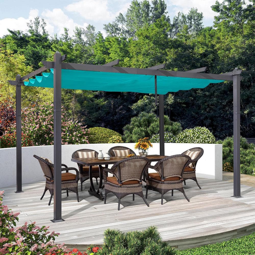 PURPLE LEAF 10 ft. W x 12 ft. D Modern Gray Aluminum Pergola with Blue ...