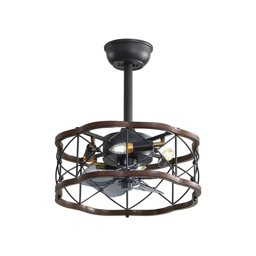 Retro Style 17.7 in. Indoor/Outdoor Dark Wood Color Ceiling Fan with ...