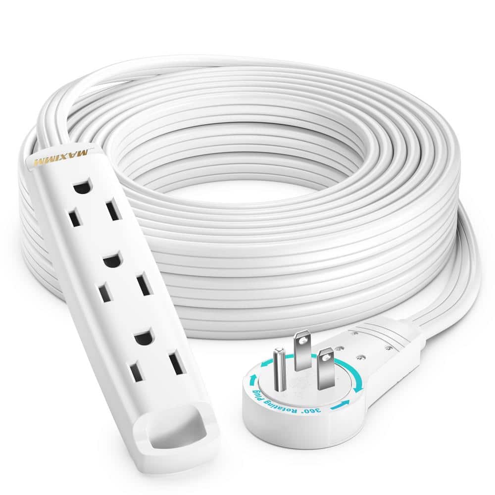 MAXIMM 25 ft. 16/3 Light Duty Indoor Extension Cord 360° Rotating Flat ...