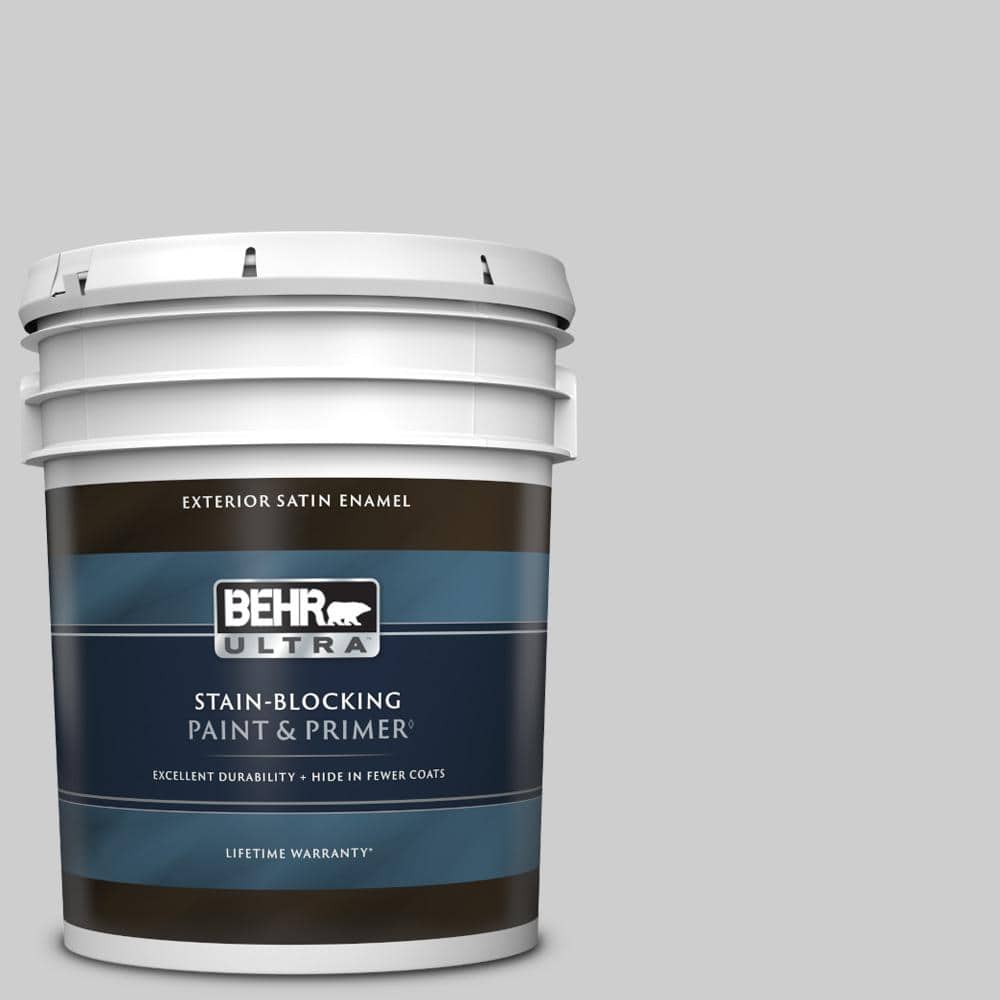 BEHR ULTRA 5 gal. #770E-2 Silver Screen color Satin Enamel Exterior ...