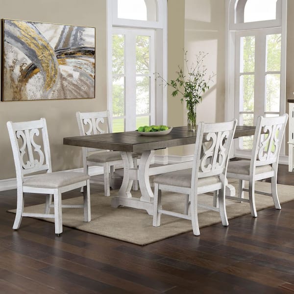 Furniture of America Wicks 5-Piece Rectangle Wood Top Distressed White ...
