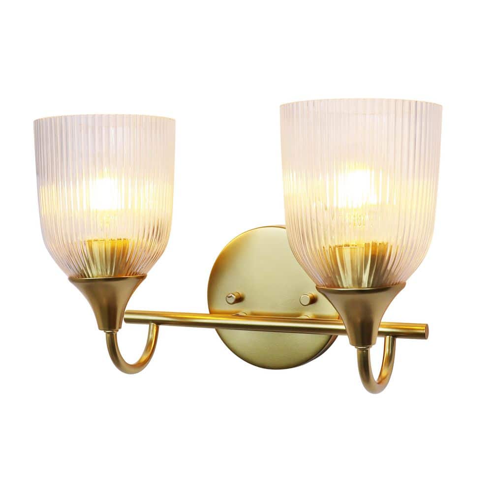PUDO 13.5 in. 2-Light Gold LED Bathroom Vanity Light with Vertical ...