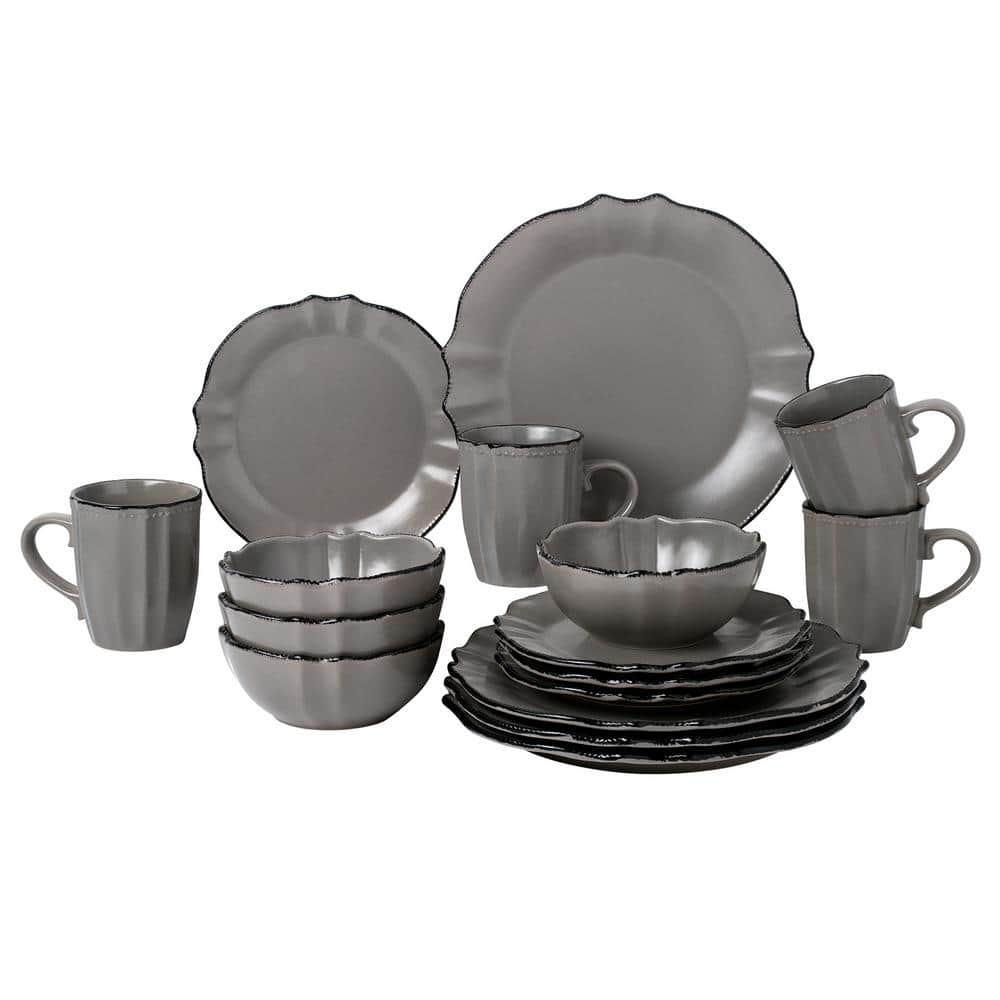 Lorren Home Trends 16 Piece Stoneware Scalloped Edge Slate Grey ...