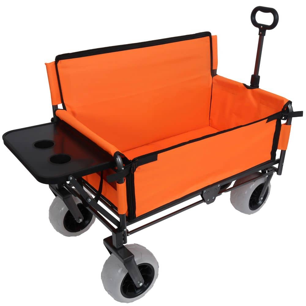 6.4 cu. ft. Steel Orange 3-in-1 Folding Garden Cart w/ Bench Seat, Rear ...