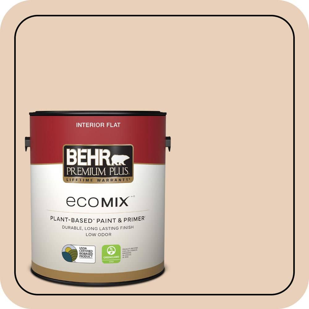 BEHR PREMIUM PLUS 1 gal. #S230-1 Buff Tone Flat EcoMix Plant-Based ...