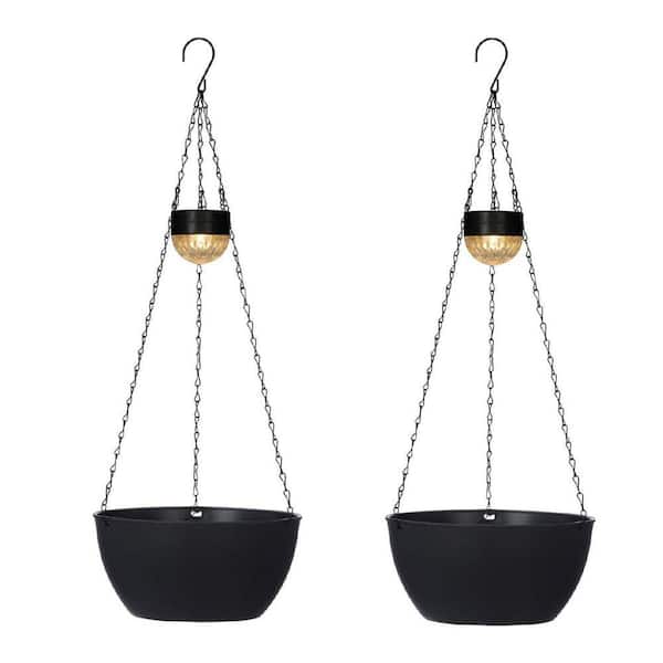 Large 12 in. Dia Black Metal Hanging Basket with Coco Liner (2-Pack ...