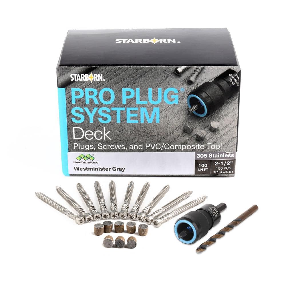 NewTechWood #10 x 2-1/2 in. Stainless Steel Star Drive Flat Undercut Composite Pro Plug System ...
