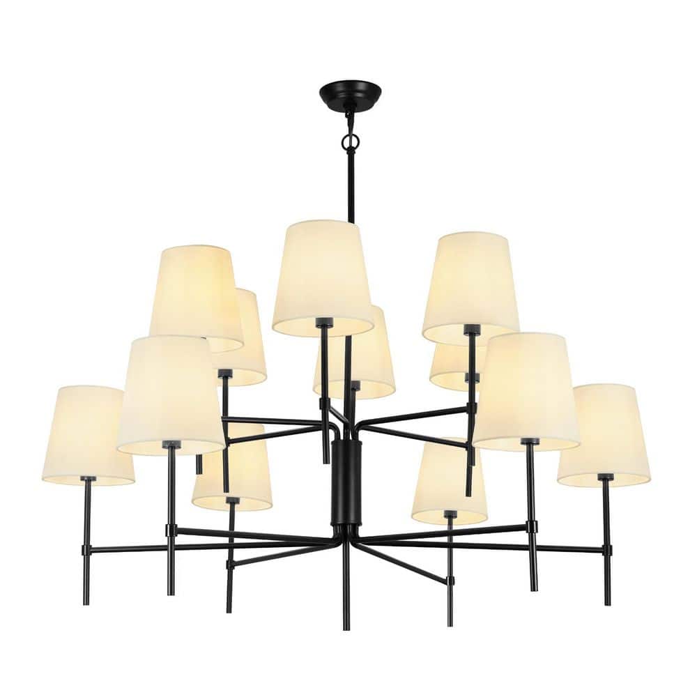 Elegant 12-Light Black Modern Chandelier for Living Room with No Bulbs ...