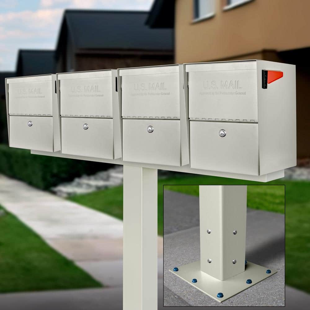 Mail Boss Package Master X4 Locking Post Mount Mailbox Combo Kit, Cream White, Surface Mount ...