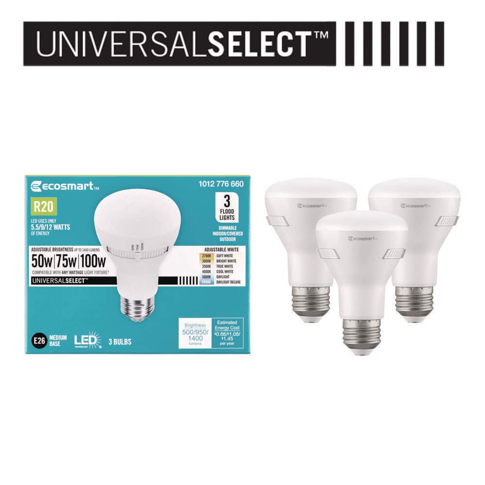 EcoSmart Universal Select 50/75/100-Watt Equivalent R20 Dimmable LED ...