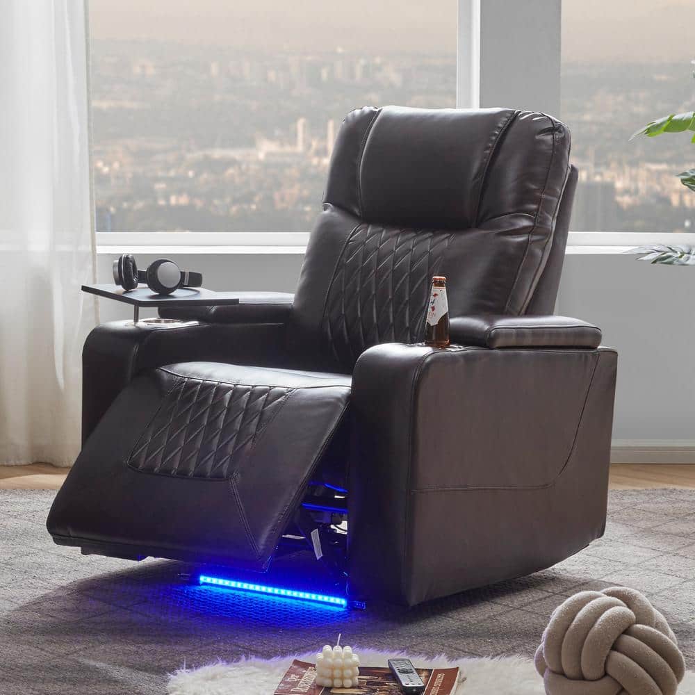Merax Brown Faux Leather Standard (No Motion) Recliner with Storage ...