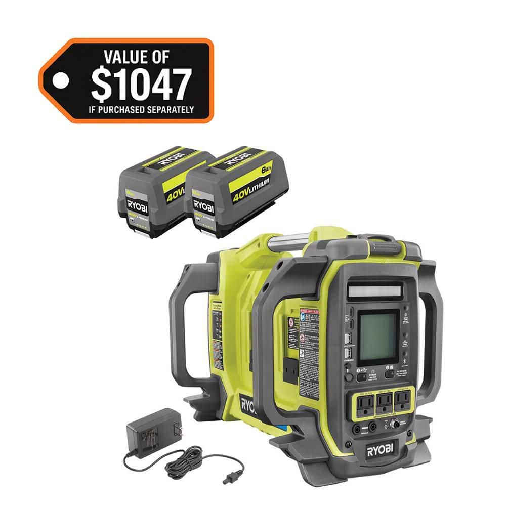RYOBI 40V 1800-Watt Portable Battery Inverter Power Station and 4-Port ...
