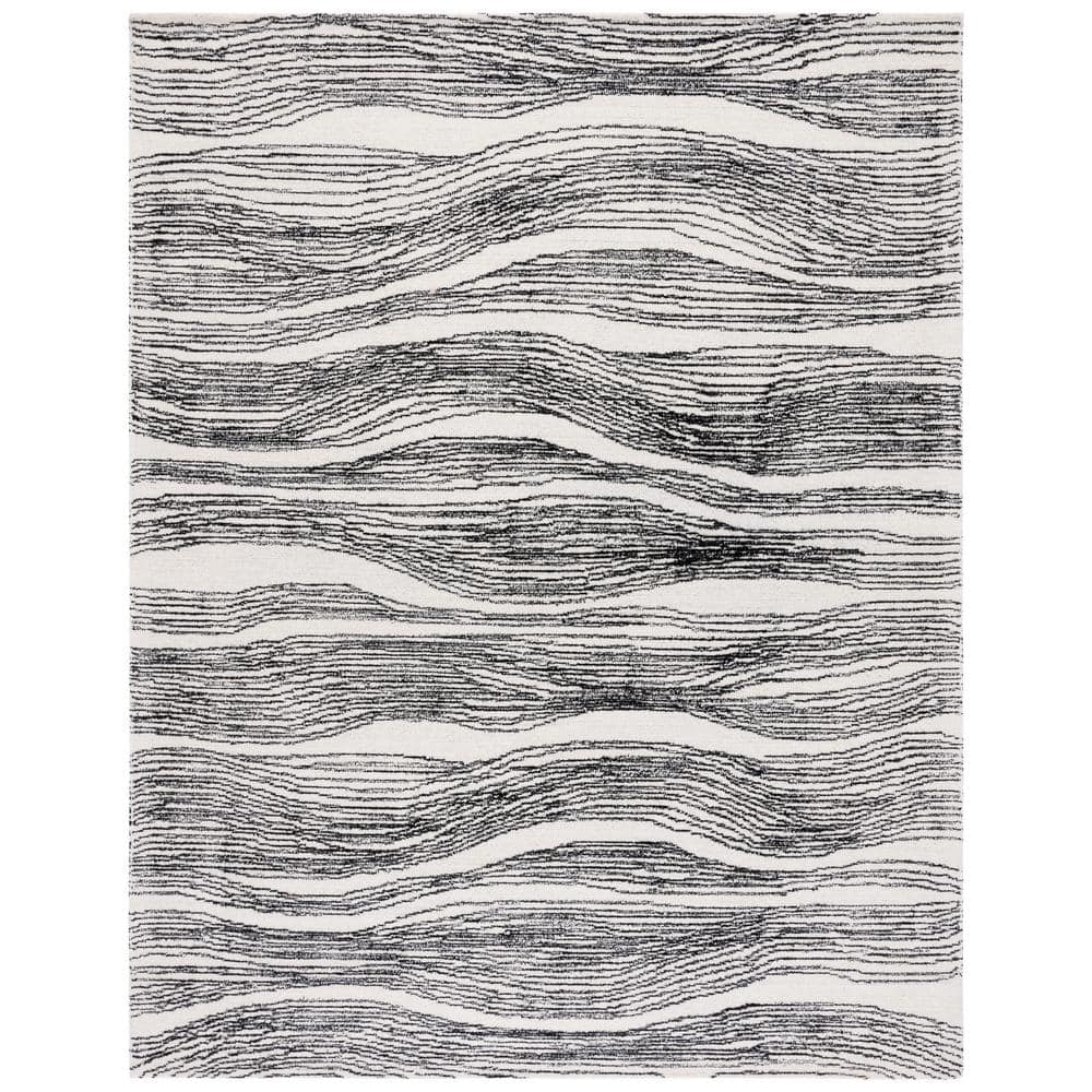 SAFAVIEH Metro Ivory/Black 6 ft. x 9 ft. Abstract Waves Area Rug ...