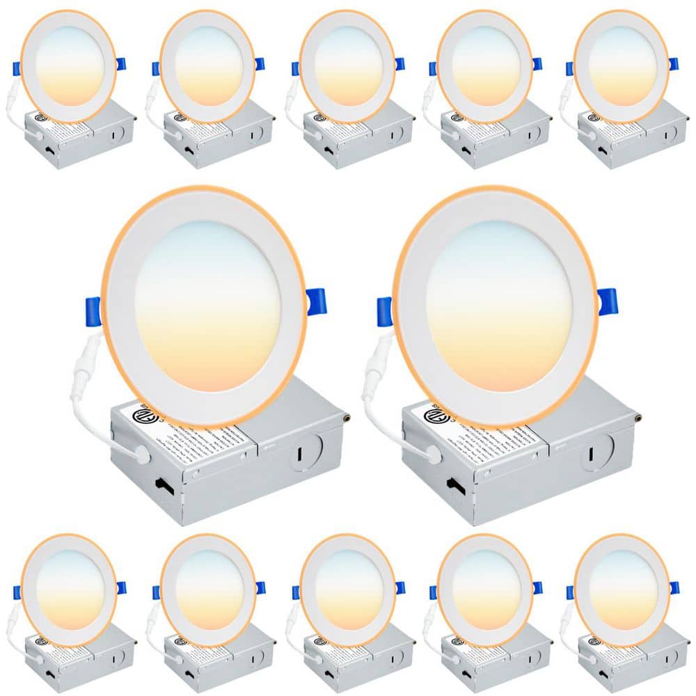 KOAOEIRS 5/6 in. Slim LED Recessed Ceiling Light Adjustable CCT Canless ...