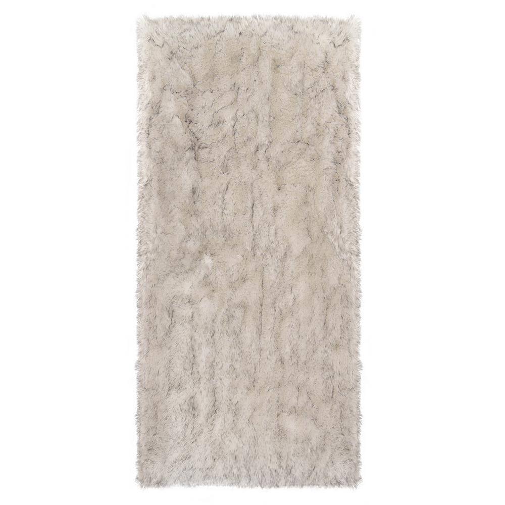 Latepis Faux Sheepskin Fur Furry White/Gray 2 ft. x 10 ft. Fuzzy Cozy ...
