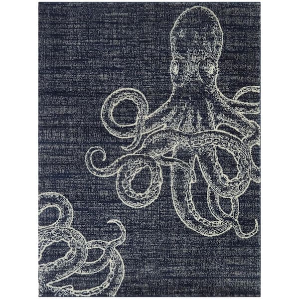 BALTA Octavian Dark Blue 5 ft. x 7 ft. Octopus Area Rug 3115593 - The ...