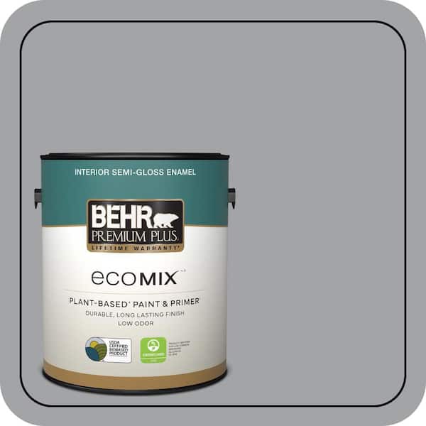 BEHR PREMIUM PLUS 1 gal. #N530-4 Power Gray Semi-Gloss Enamel EcoMix ...