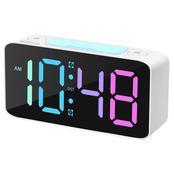 White RGB Digital Plastic Clock w/ Extra Loud Alarm, Colorful Night ...