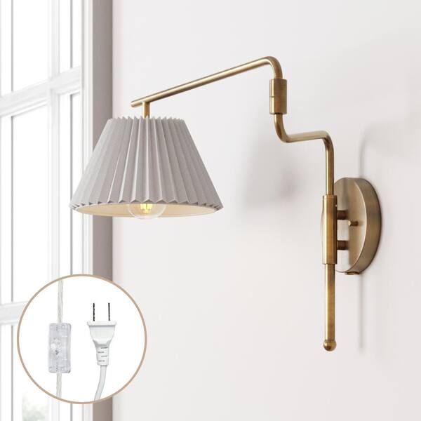 Nathan James Kai 30 in. W 1-Light Vintaged Brass Modern Wall Mounted ...