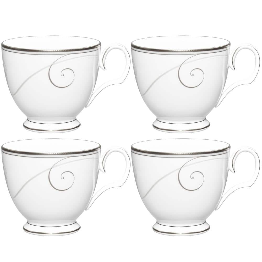 Noritake Platinum Wave 7 fl. oz. (Platinum) Porcelain Tea Cups, (Set of ...