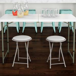 Lavish Home 18 in. White Round Metal Heavy-Duty Padded Folding Bar ...