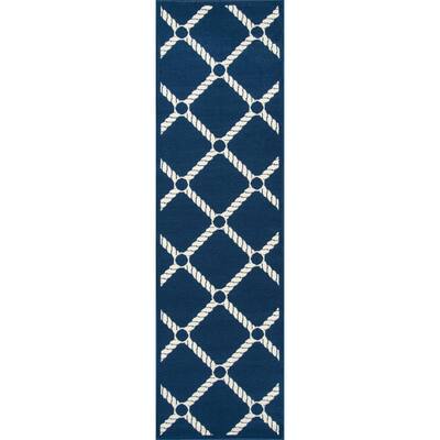 Momeni Baja Nautical Rope Navy 2 ft. 3 in. x 4 ft. 6 in. Indoor/Outdoor ...