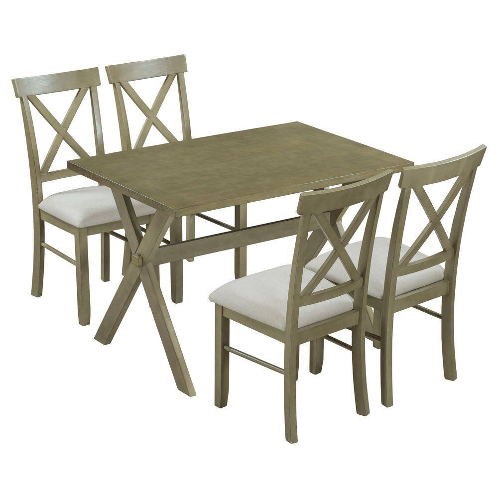 URTR 5 Pieces Rectangle Green Wooden Top Kitchen Dining Table Set with ...